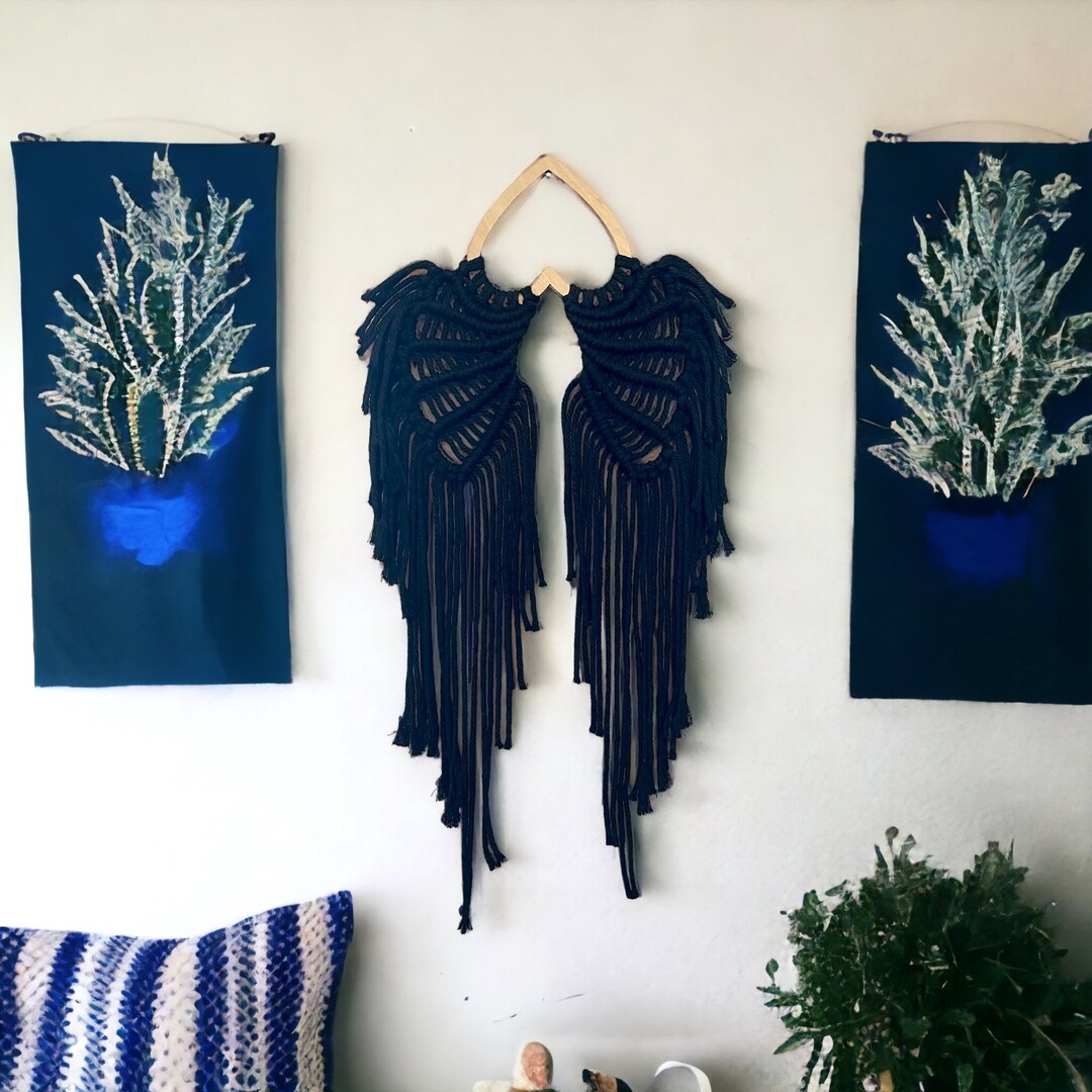 Small Macrame Angel Wings, Raven Wings, Wall Hanging, Boho Goth Decor ...