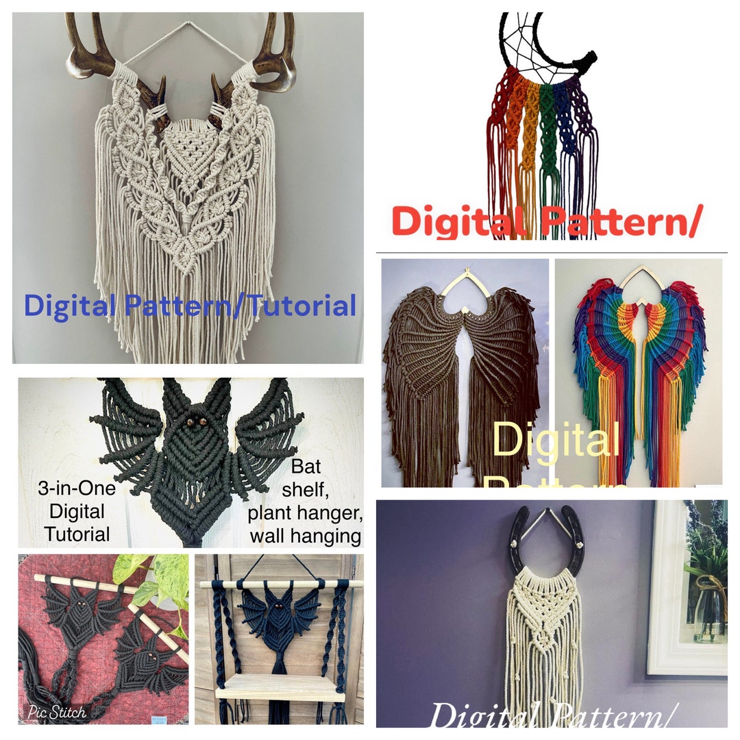 Macrame Pattern Bundle - Bat, Wings, Moon, Horseshoe, Antlers All in ...