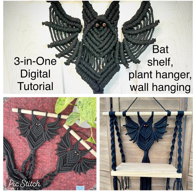 Macrame Bat 3-in-1 Pattern: Shelf, Hanger, Wall Decor (digital Download ...