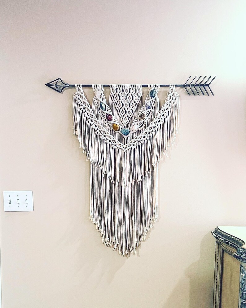 Gemstone Macrame Wall Hanging Arrow Wall Decor Metaphysical - Etsy