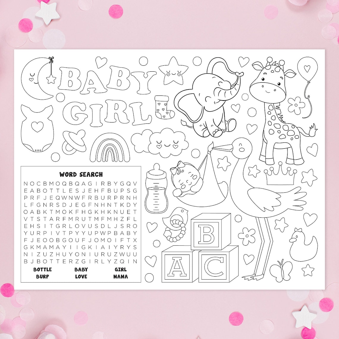 Baby Shower Girl Coloring Page | Baby Shower Activity Page | Digital ...