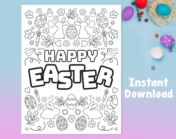 Easter Coloring Page Digital Printable PDF Instant | Etsy