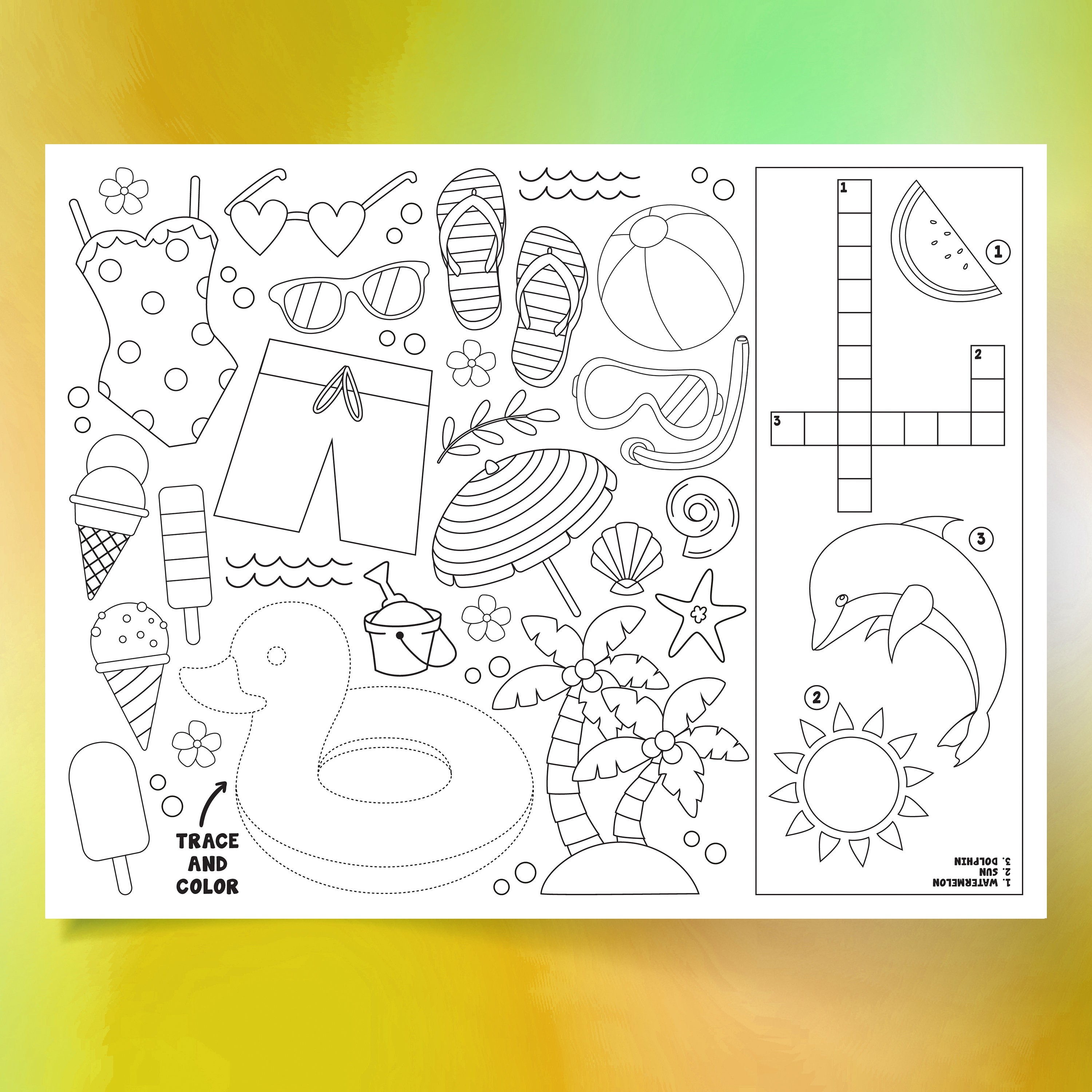 Summer Coloring Page | Summer Activity Page | Digital Printable ...