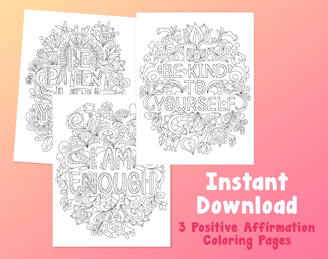 Positive Affirmation Coloring Pages | Adult Coloring Pages | Digital ...