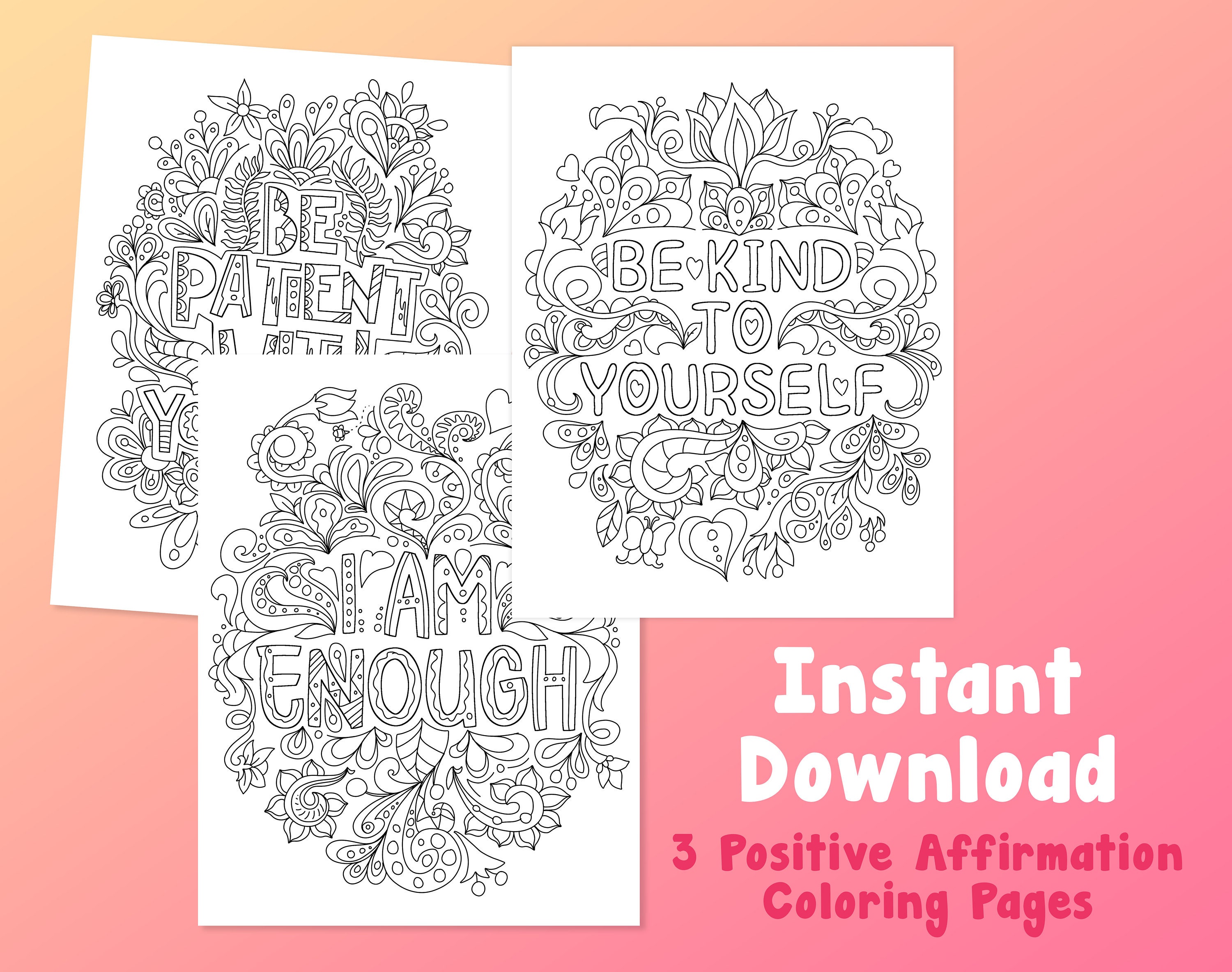 Positive Affirmation Coloring Pages | Adult Coloring Pages | Digital ...