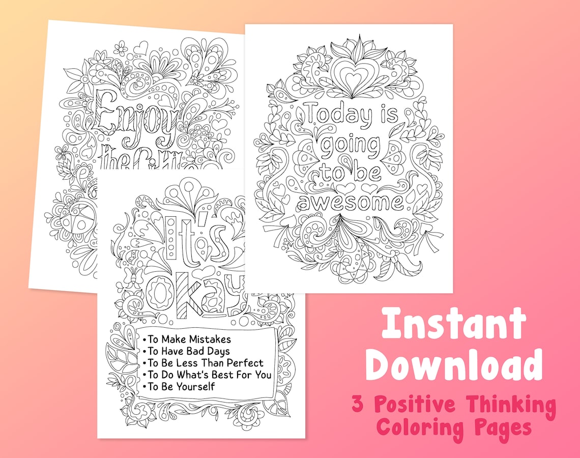 Positive Thinking Coloring Pages | Adult Coloring Pages | Digital ...