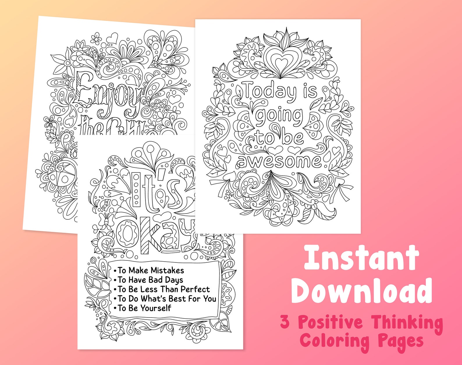 Positive Thinking Coloring Pages | Adult Coloring Pages | Digital ...