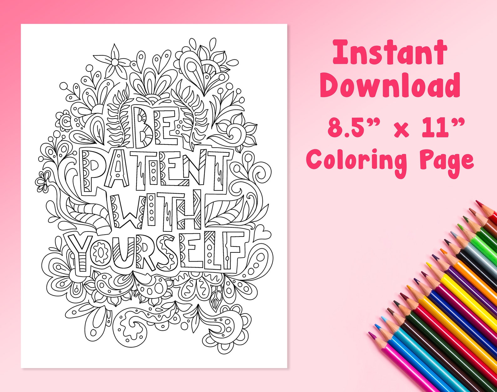 Be Patient With Yourself Coloring Page | Adult Coloring Page | Digital ...