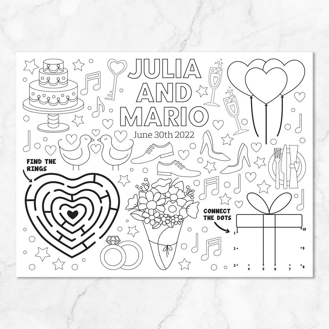 Personalized Wedding Activity Page | Wedding Coloring Placemat | Kids ...