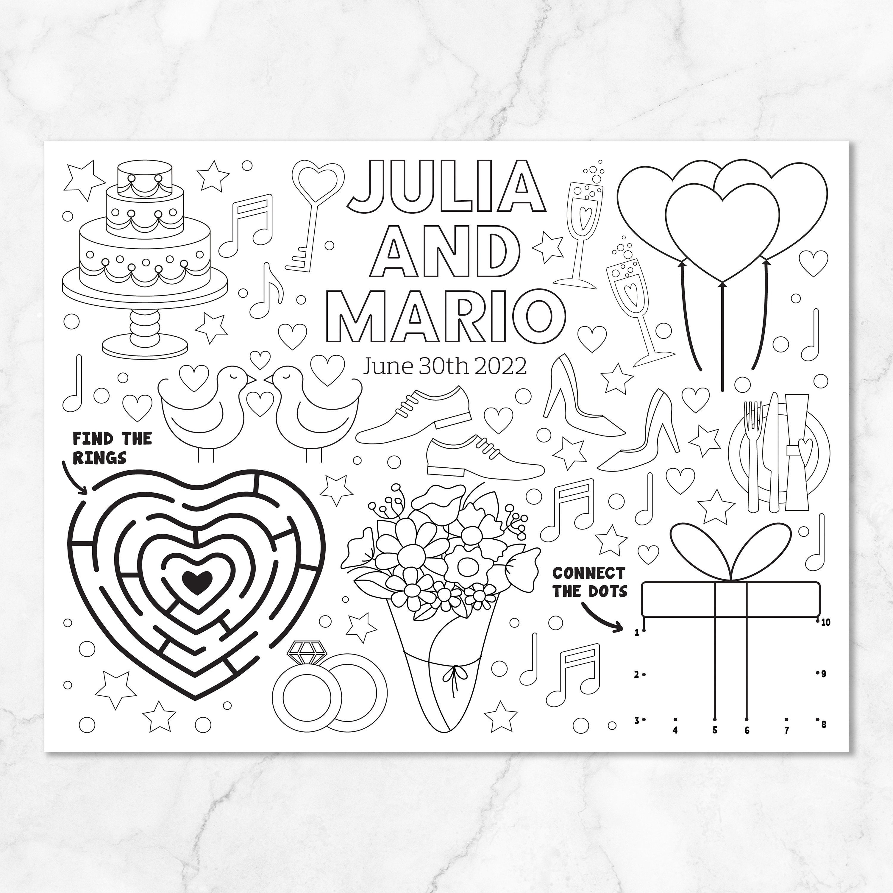 Personalized Wedding Activity Page | Wedding Coloring Placemat | Kids ...