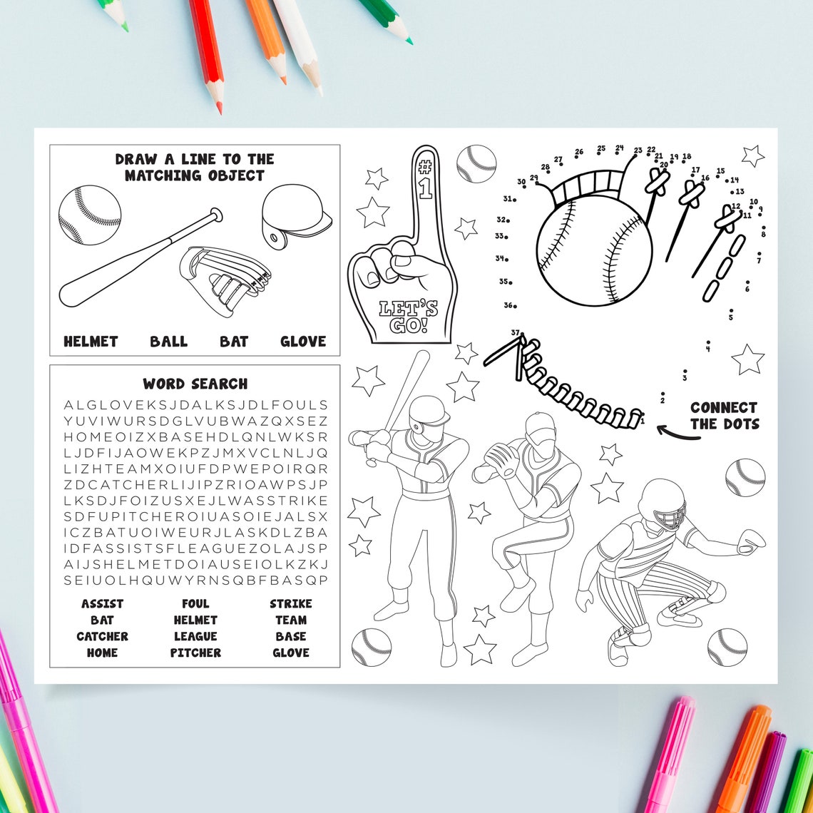 Baseball Coloring Page | Baseball Activity Page | Digital Printable ...