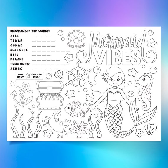 Mermaid Coloring Page Mermaid Activity Page Digital | Etsy