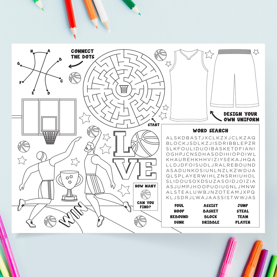 Basketball Coloring Page | Basketball Activity Page | Digital Printable ...