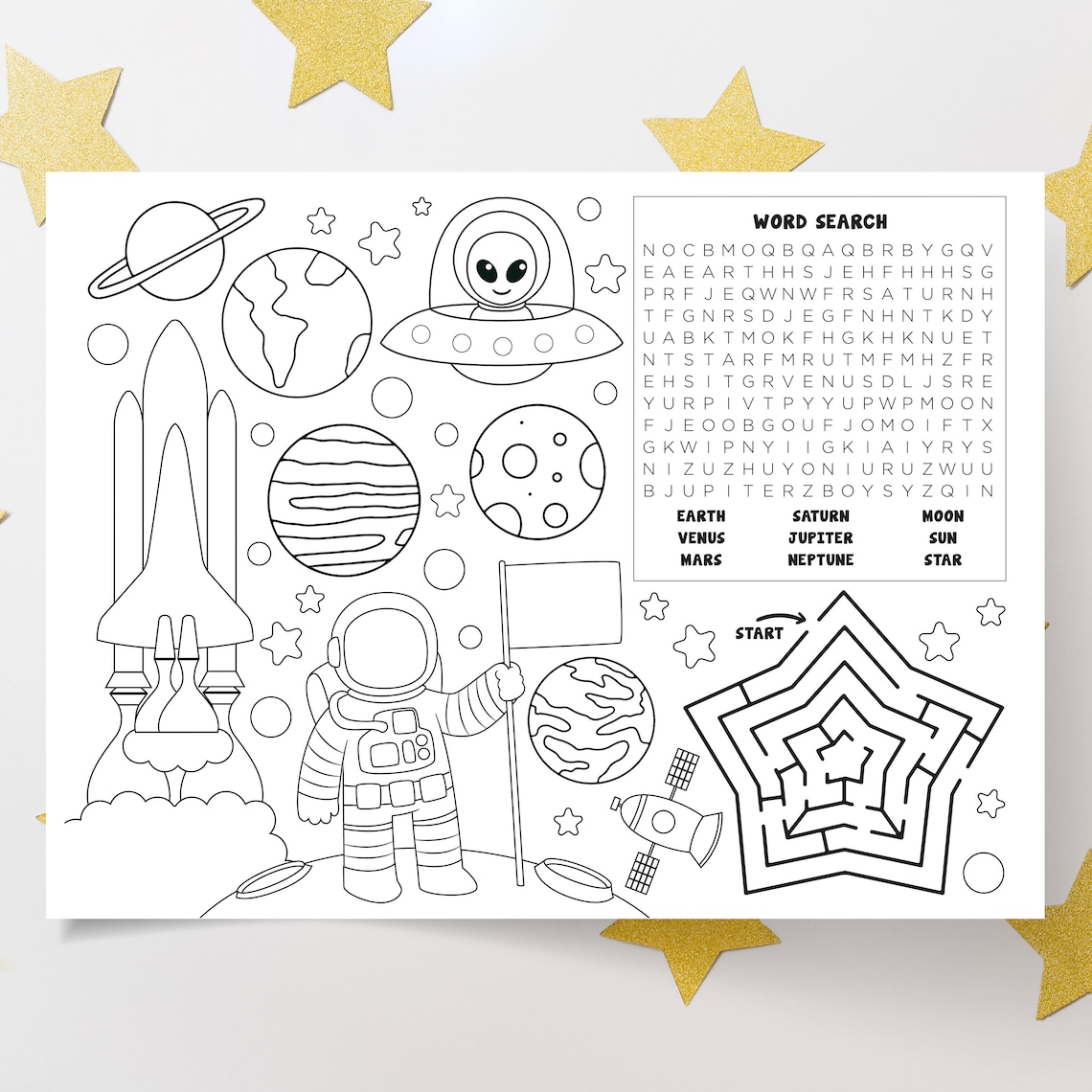 Space Coloring Page | Space Activity Page | Digital Printable | Space ...