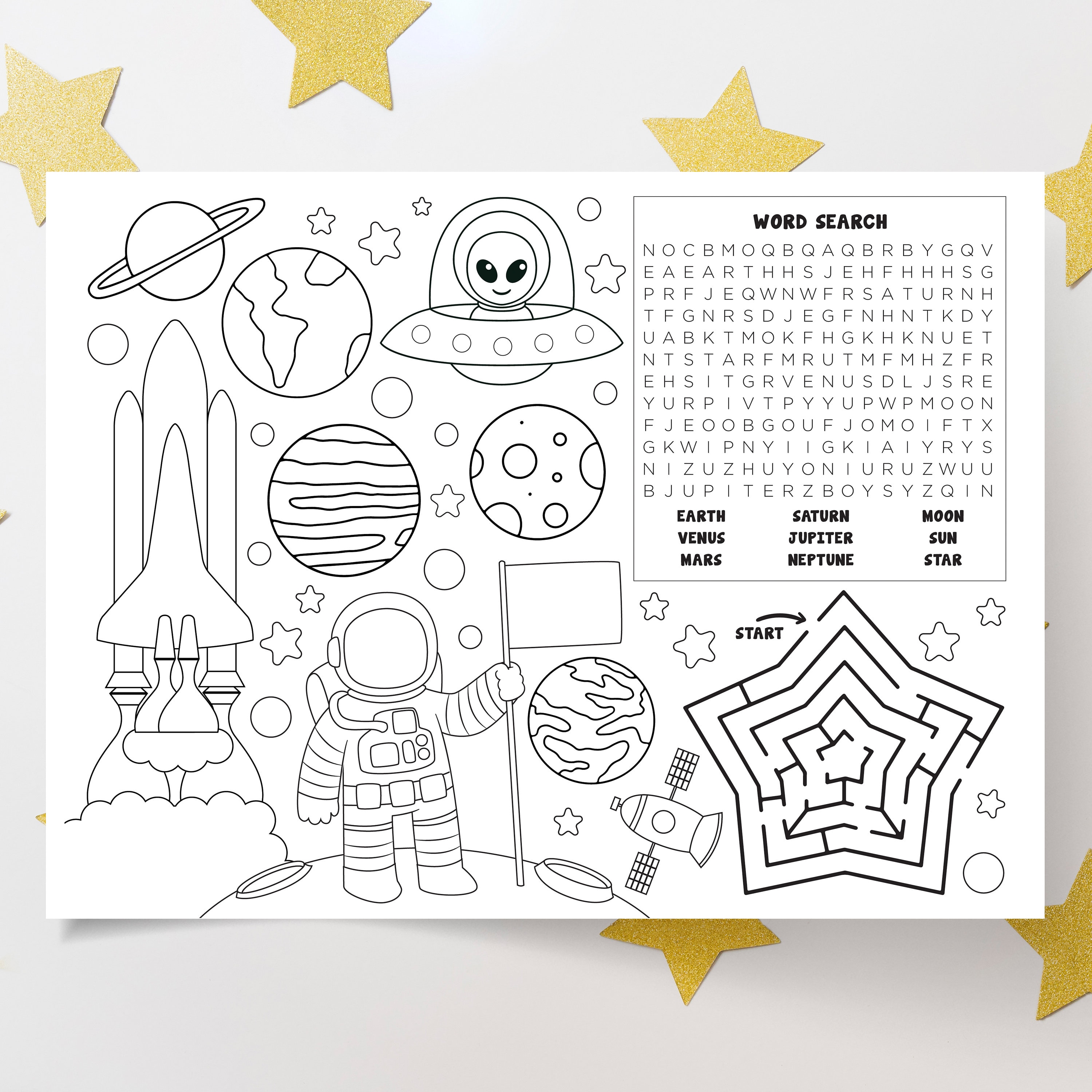 Space Coloring Page | Space Activity Page | Digital Printable | Space ...