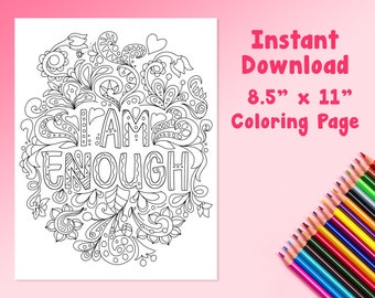 I Am Enough Adult Coloring Page - Etsy UK
