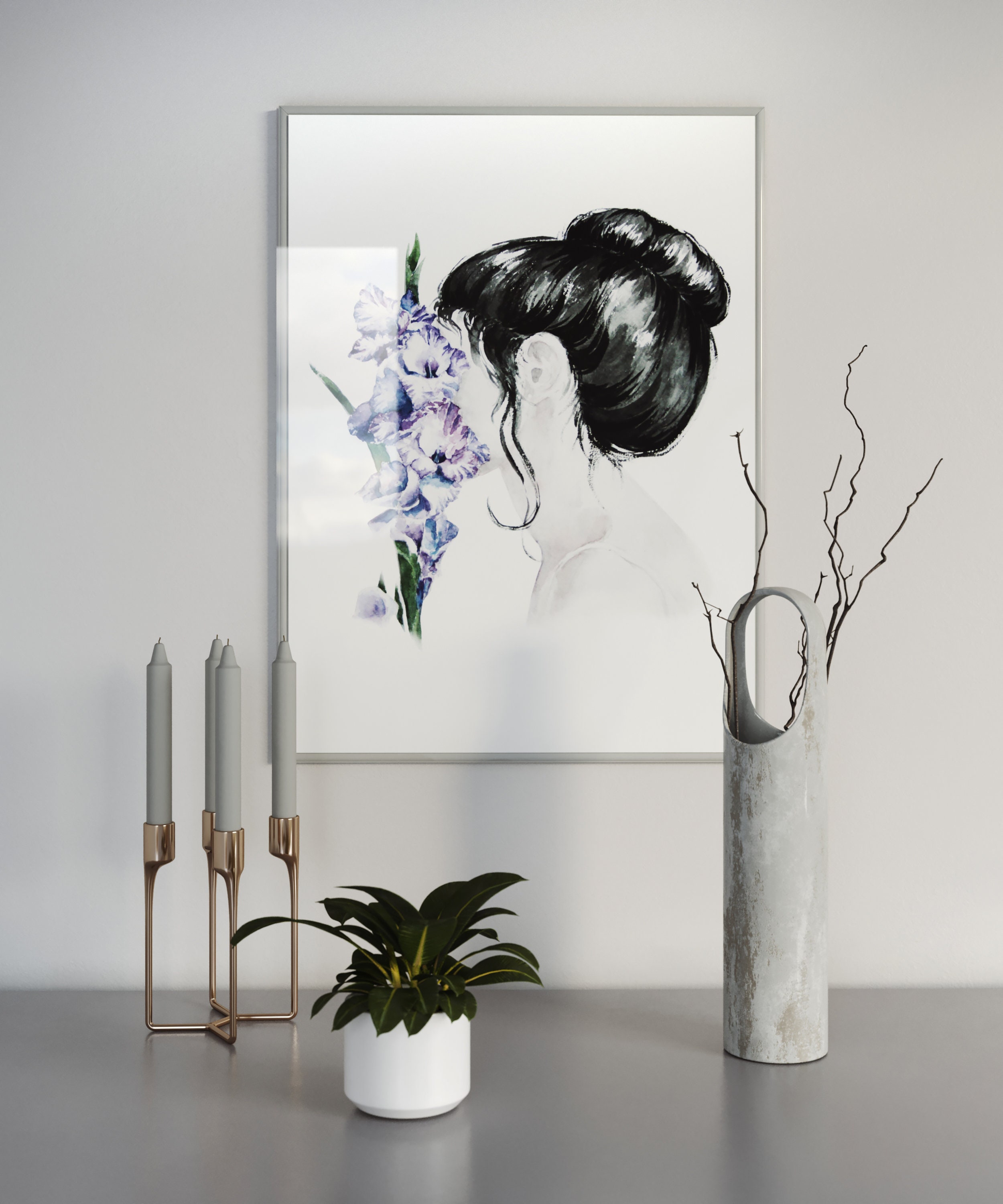 Printable Poster Girl With Flowers, Digital Download Girl Portrait ...