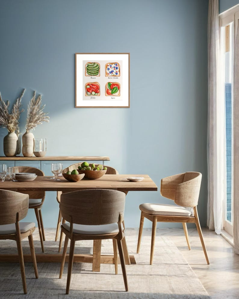 Printable Breakfast Toast Art, Watercolor Food Illustration, Square ...