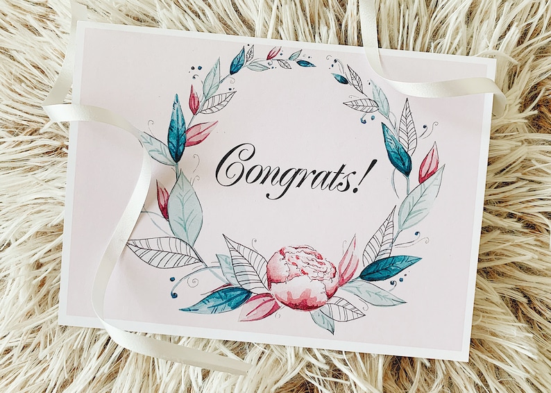 Printable Postcard CONGRATULATIONS Watercolor Flowers Instant - Etsy