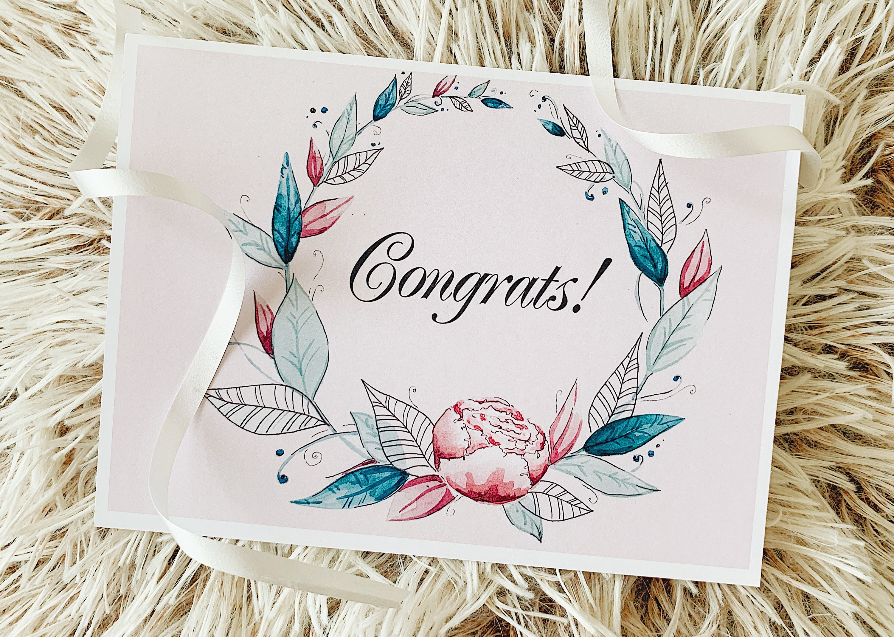 Printable Postcard CONGRATULATIONS Watercolor Flowers, Instant Download ...