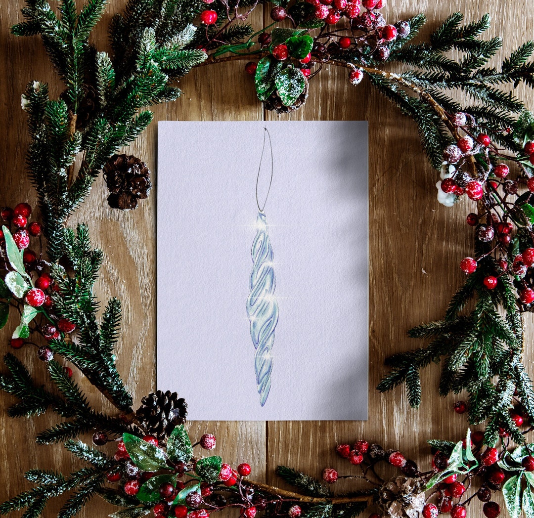 Set of Icicles Christmas Printable Postcards, Watercolor Ornaments Art ...