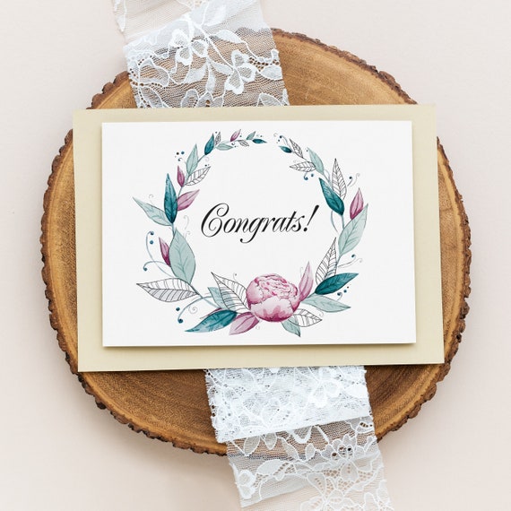 Printable Postcard CONGRATULATIONS Watercolor Flowers Instant - Etsy