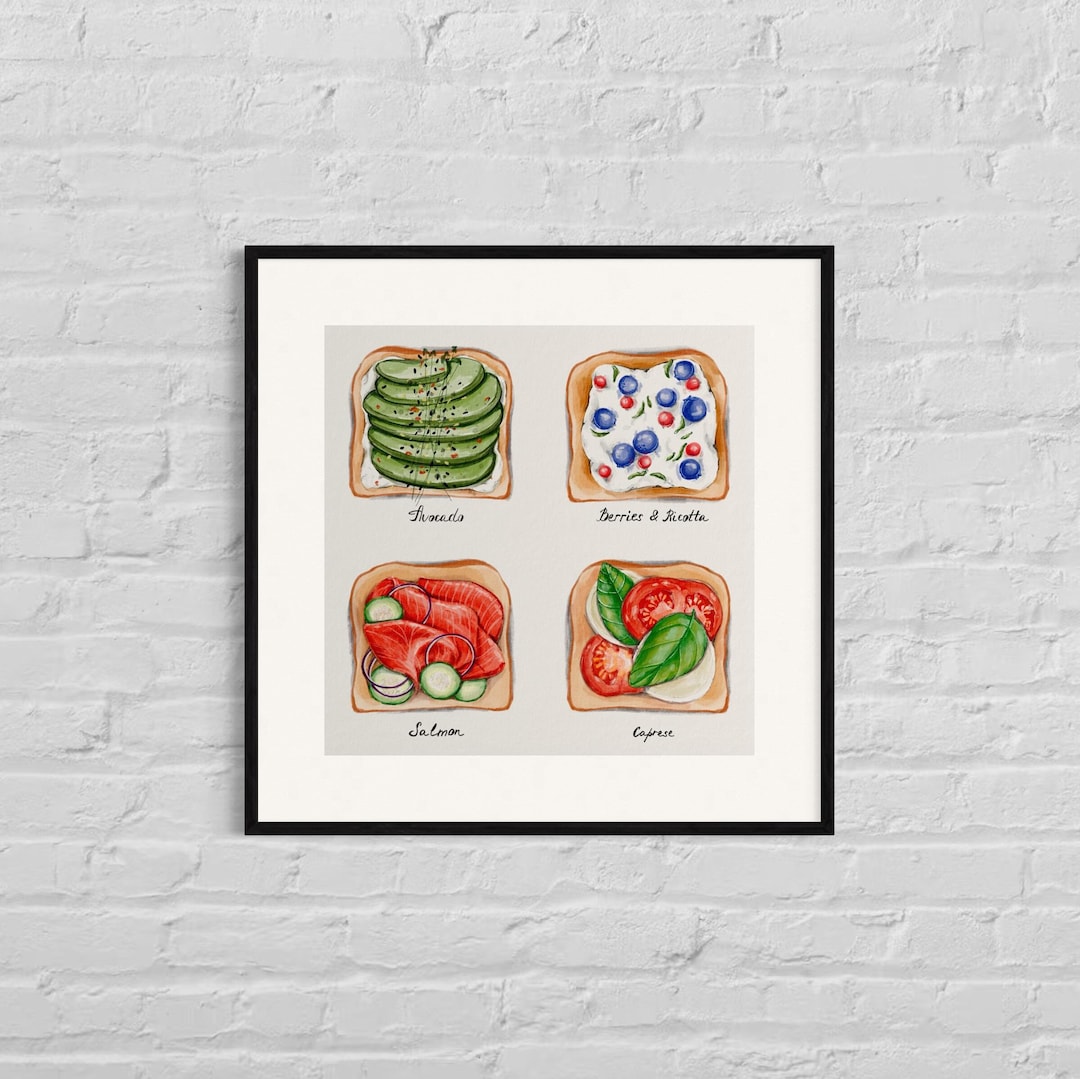 Printable Breakfast Toast Art, Watercolor Food Illustration, Square ...