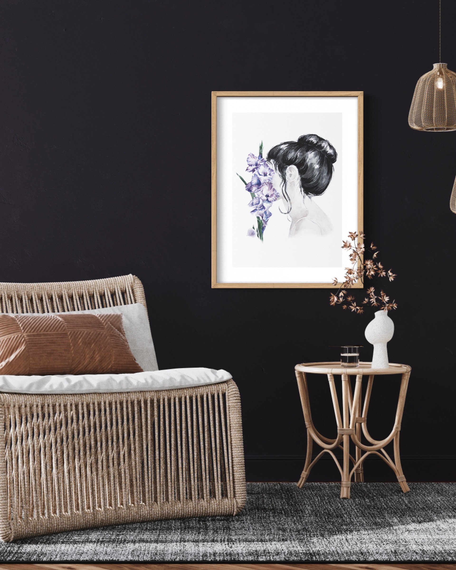 Printable Poster Girl With Flowers, Digital Download Girl Portrait ...