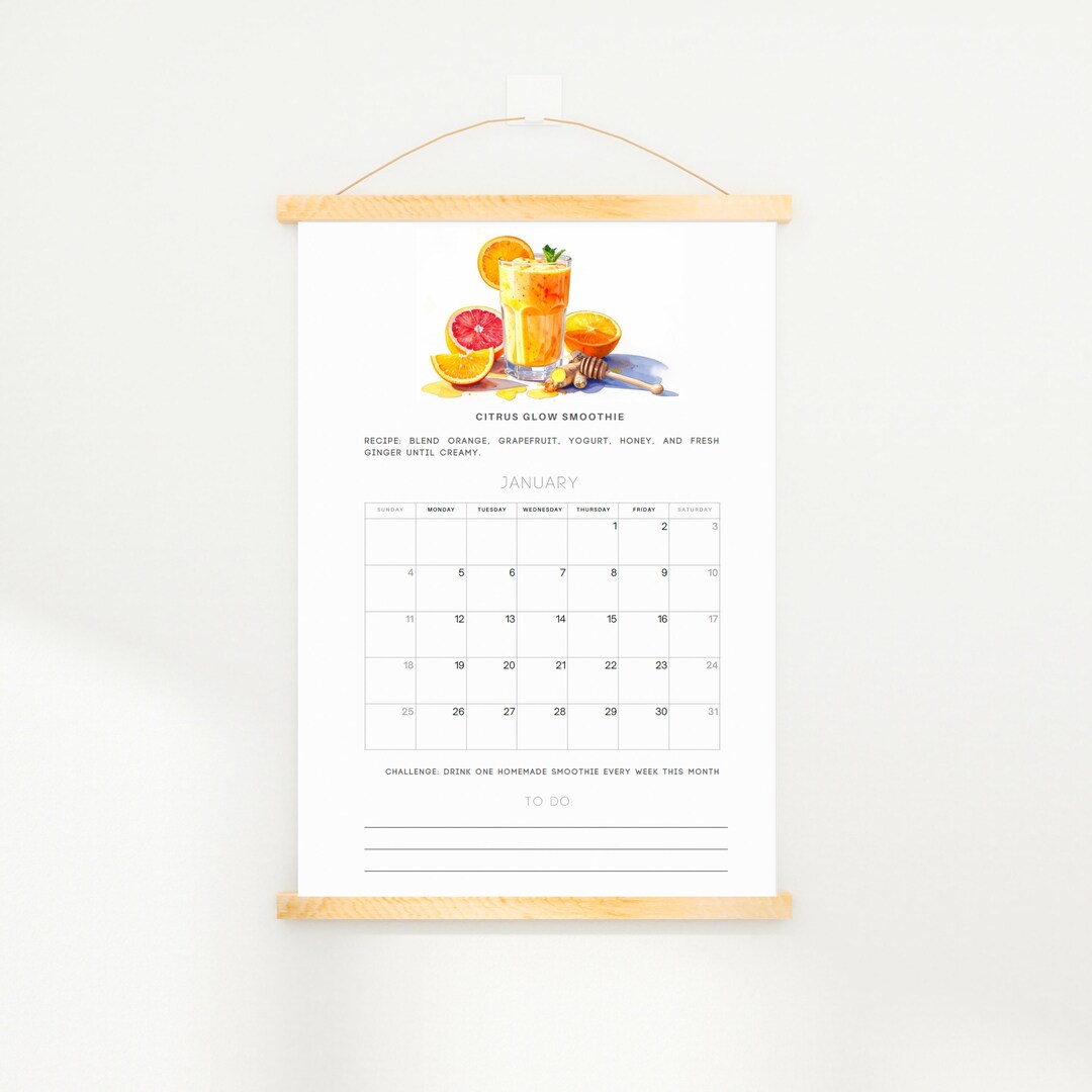 2026 Printable Recipe Calendar: Seasonal Food Art, Kitchen Planner (PDF ...