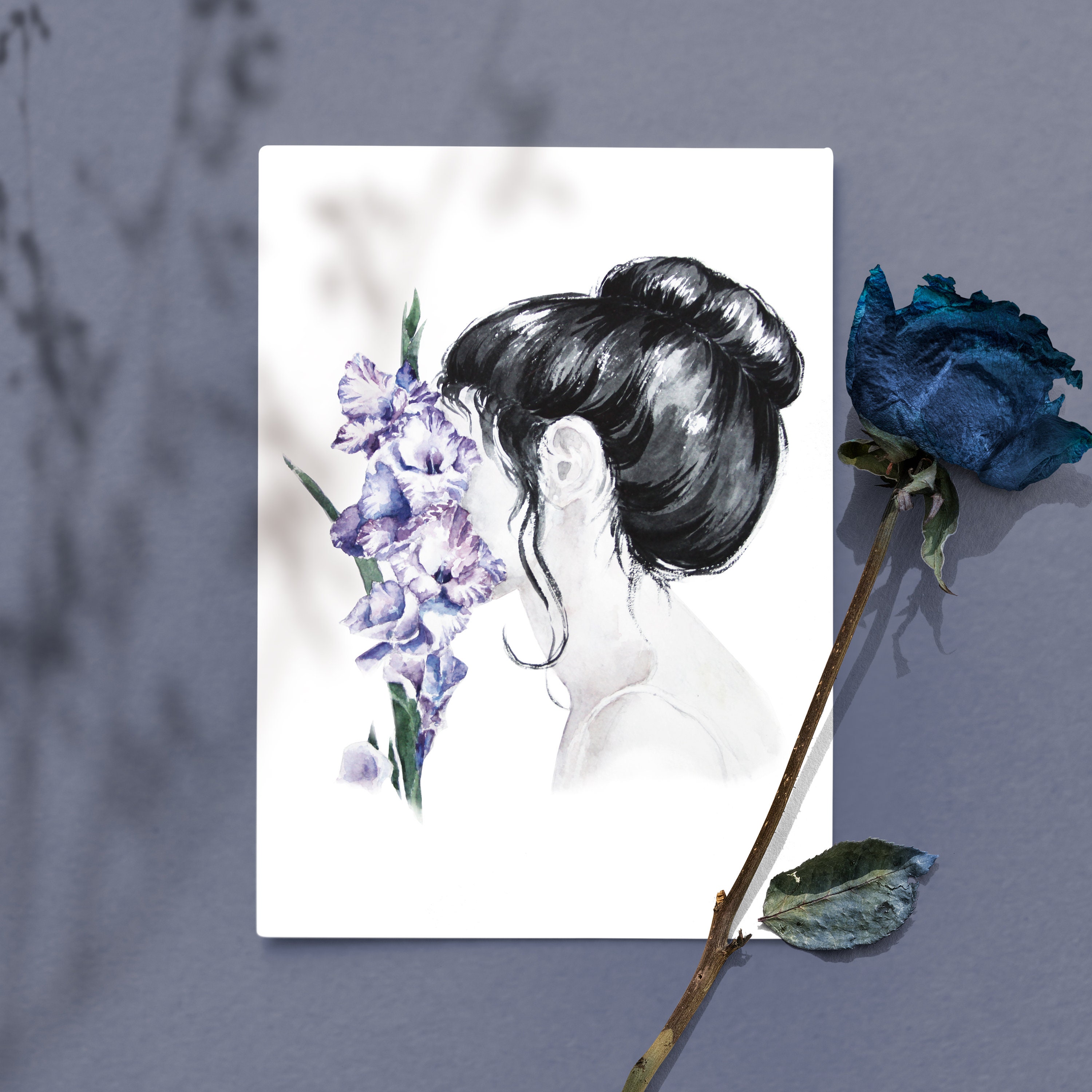 Printable Poster Girl With Flowers, Digital Download Girl Portrait ...