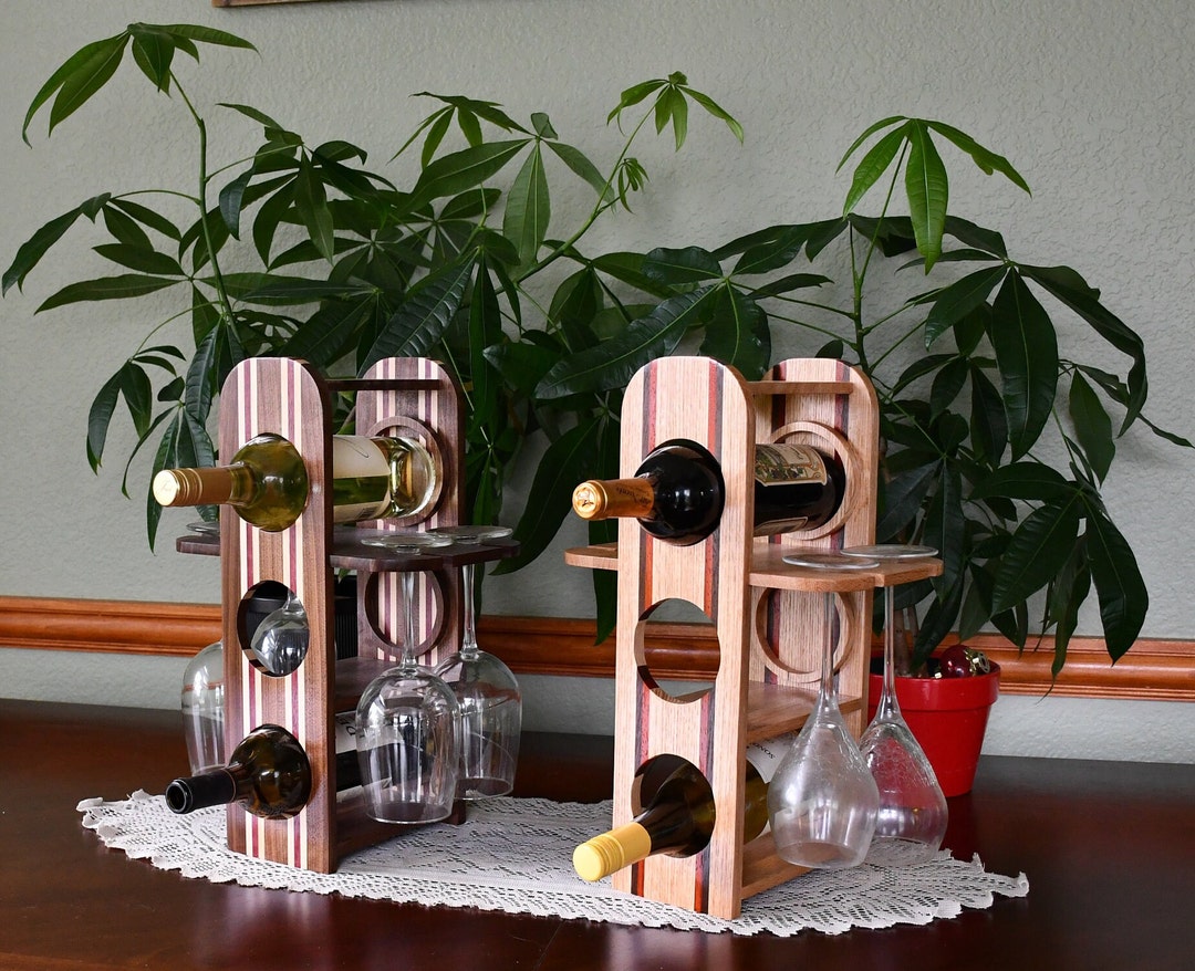 Hand Crafted Hardwood Wine Rank W/glass Holder - Etsy