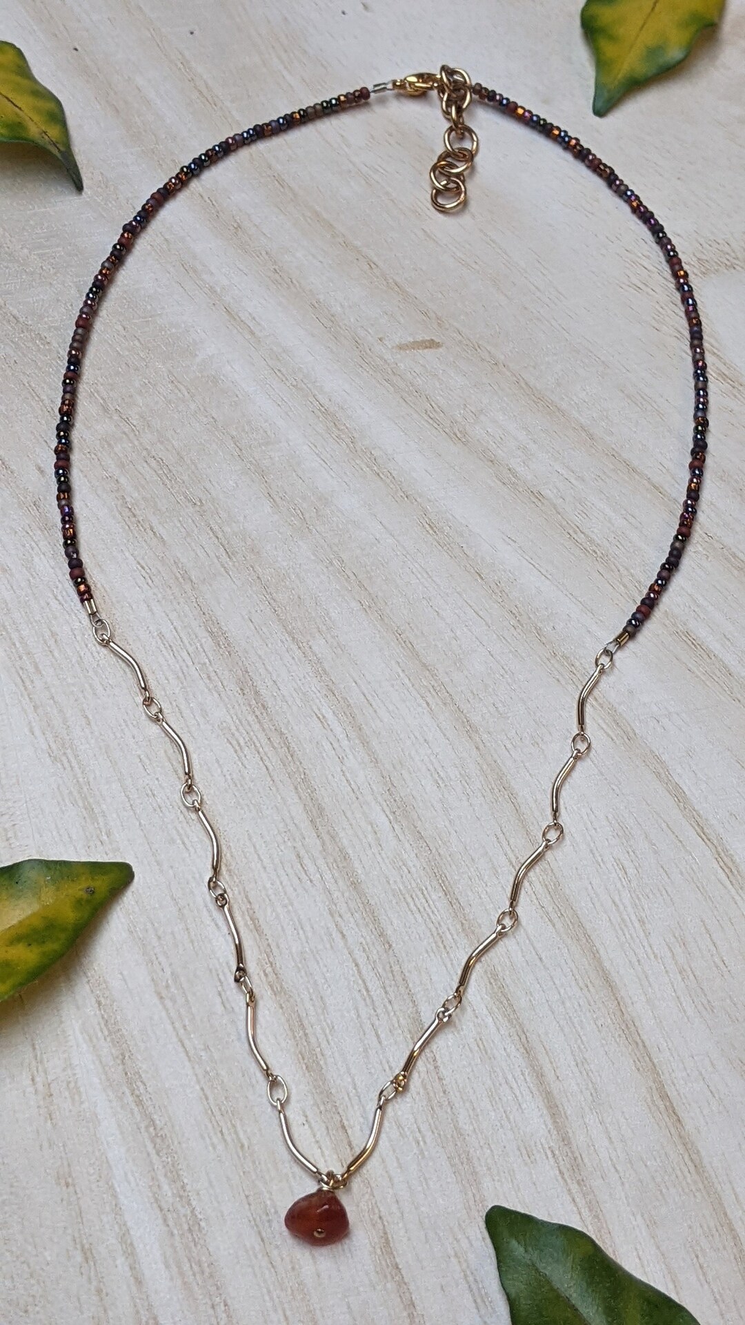 Gold Beaded Wavy Chain With Carnelian Stone - Etsy