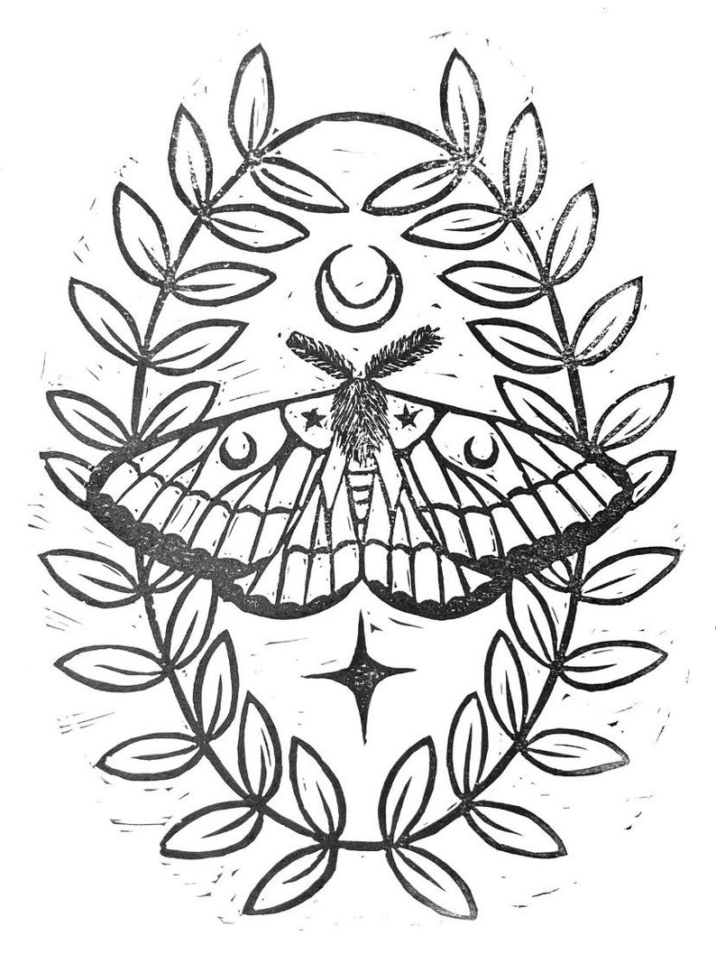 Moon Moth Block Print - Etsy