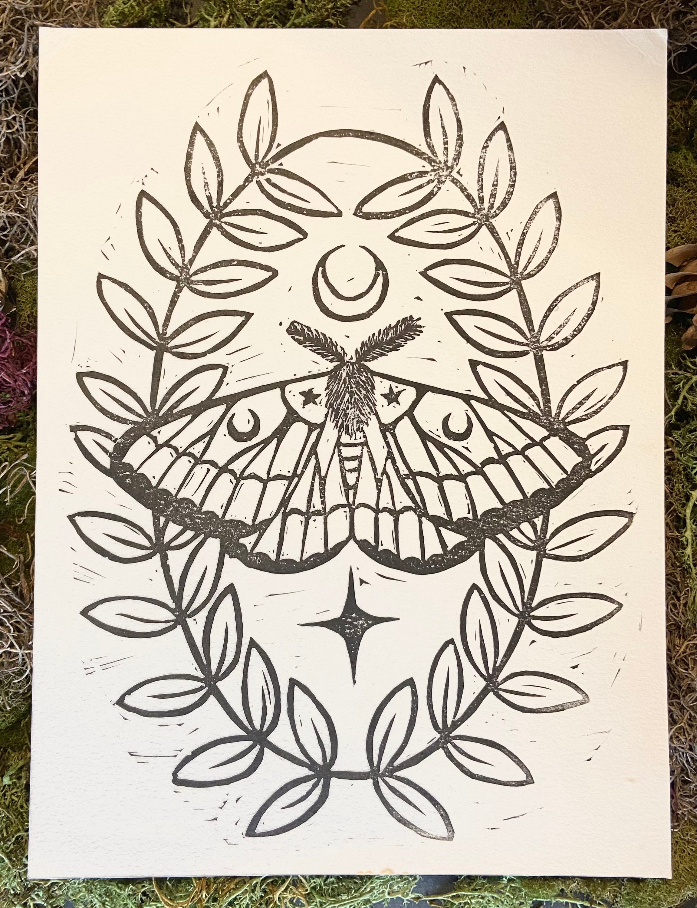 Moon Moth Block Print - Etsy