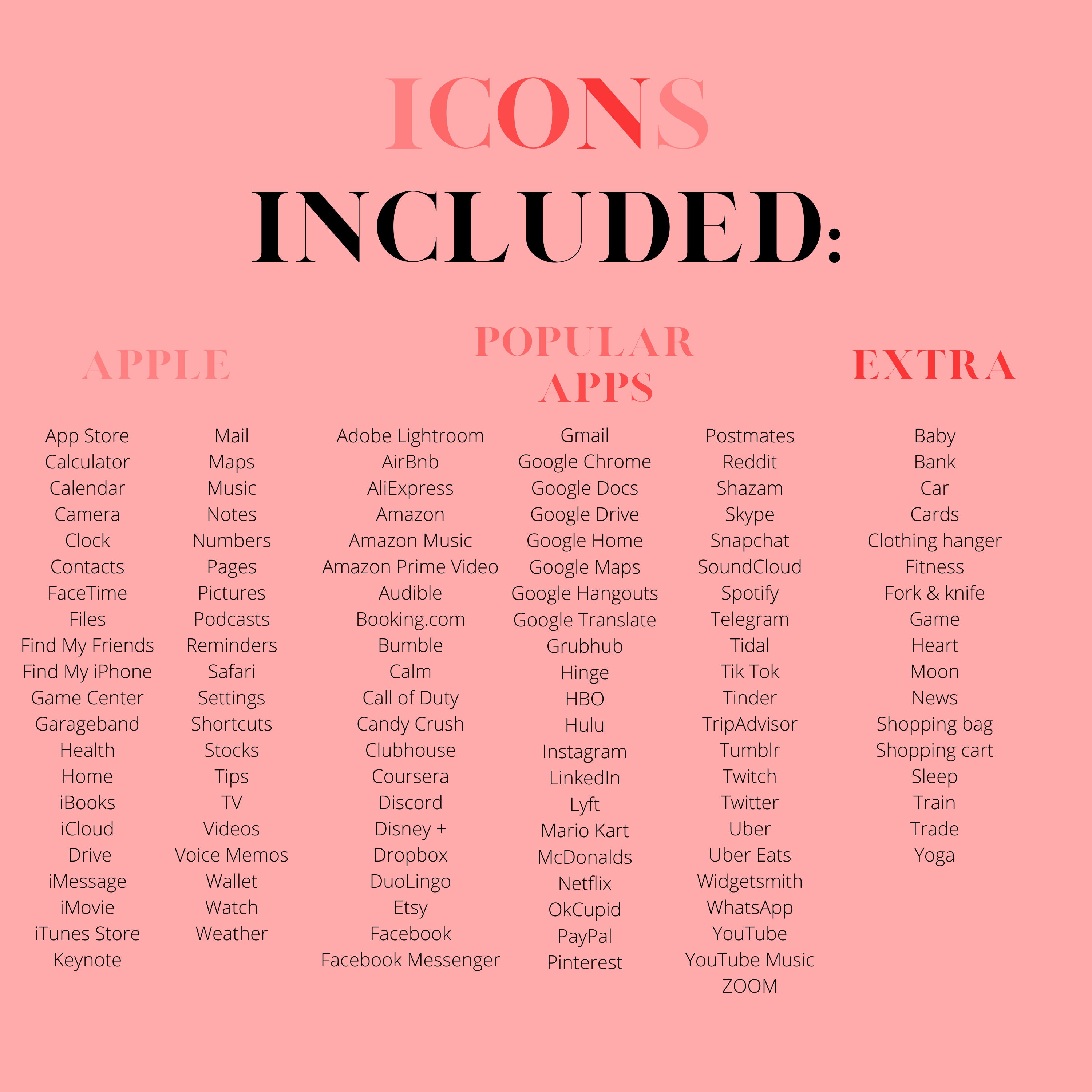 Light Red iPhone Icons | App Icons | App Covers Phone | - Etsy