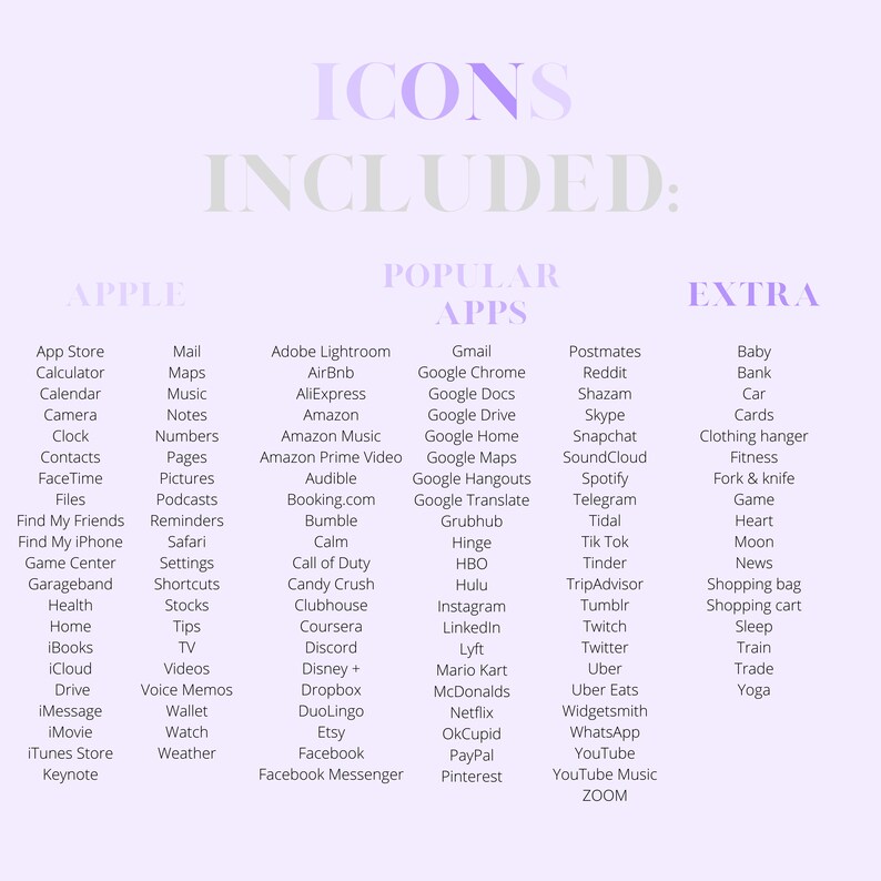Light Purple iPhone App Icons: Lilac Ios Customization (digital ...