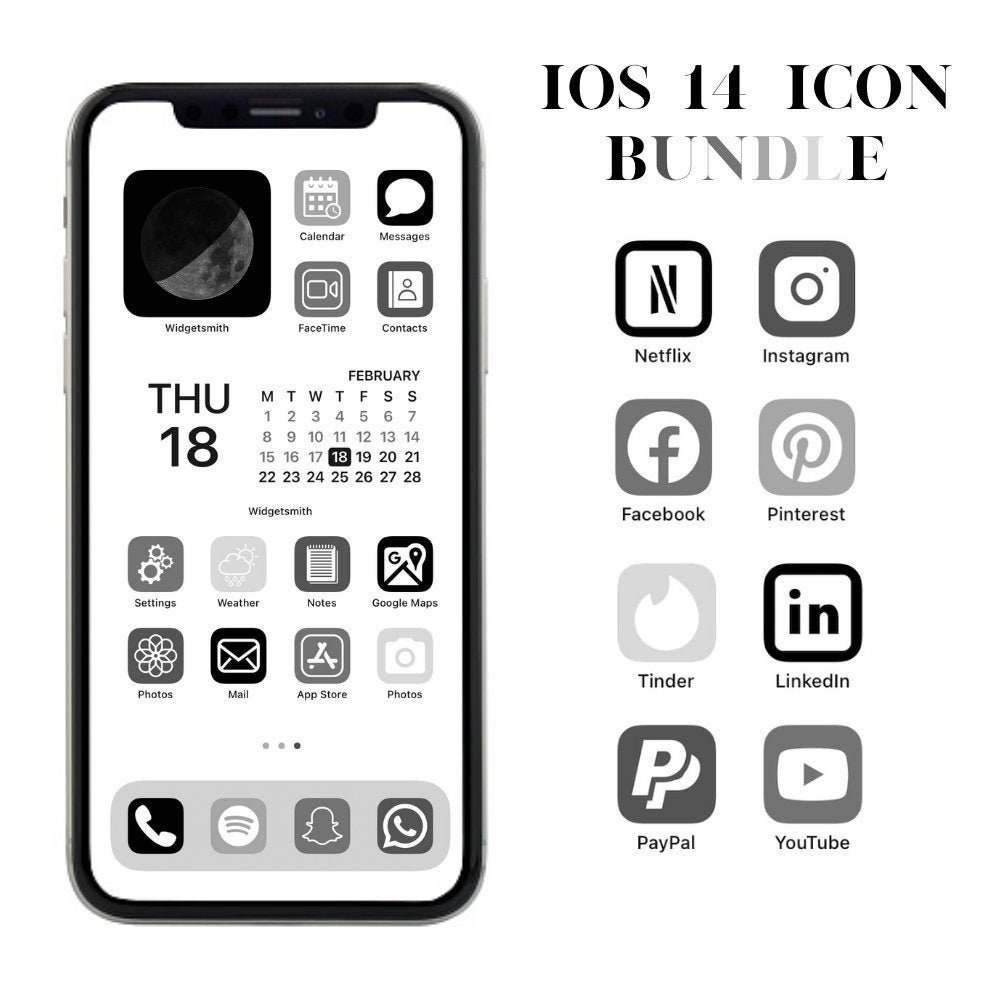Black to Gray iPhone Icons Ios 14 Icons App Icons Ios 14 Monochrome - Etsy