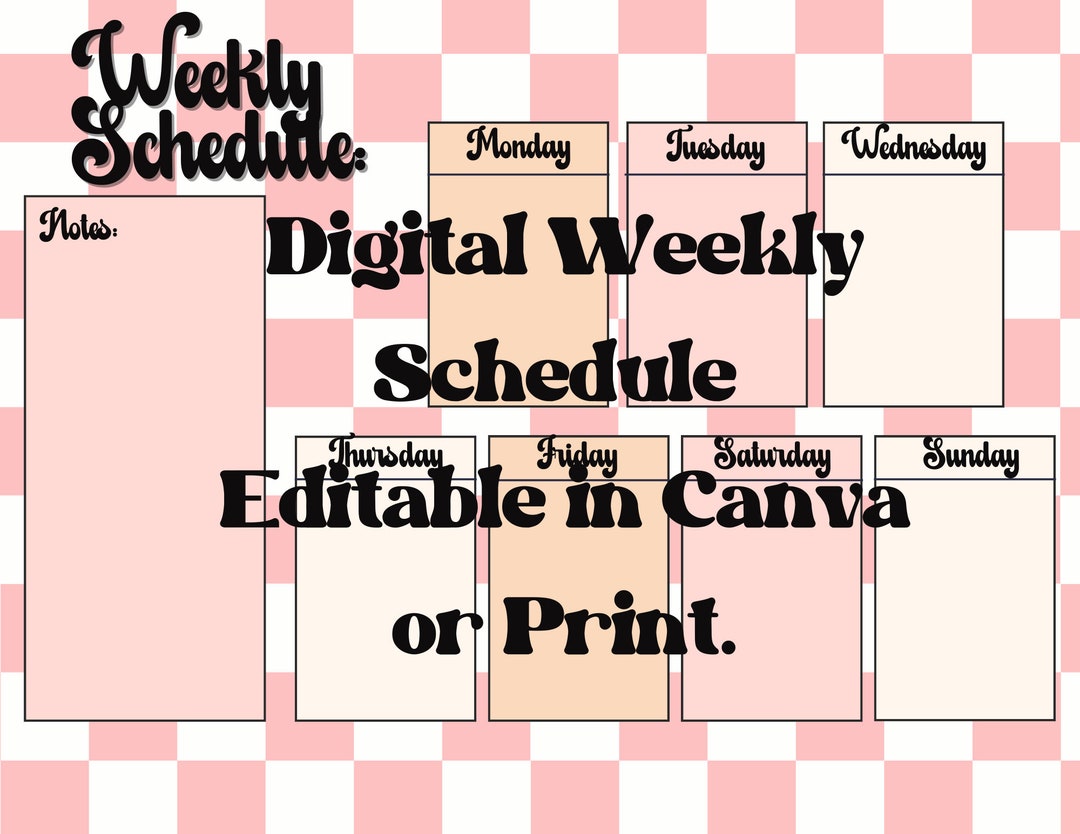 Digital Weekly Schedule. Editable in Canva. Download & Print. PDF. SVG ...