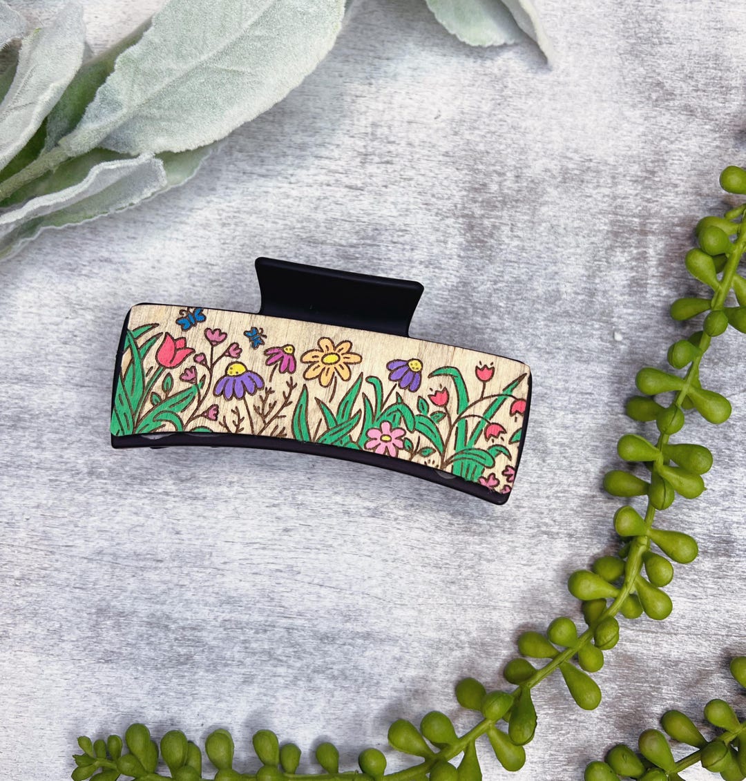 Wildflowers Handmade Wooden Claw Clip - Etsy