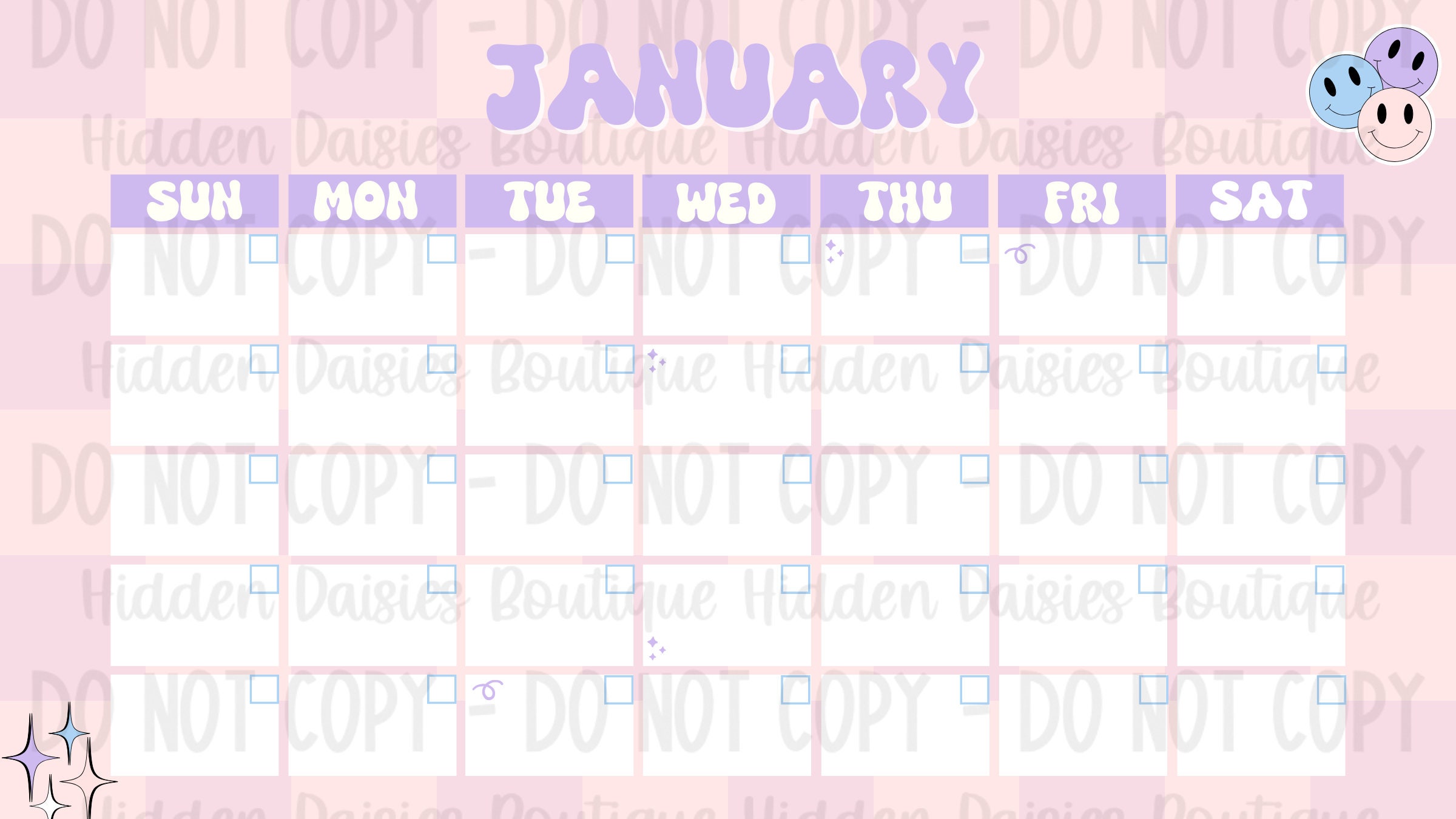 Undated Retro Calendar. Editable in Canva. Printable. SVG. PDF. PNG ...