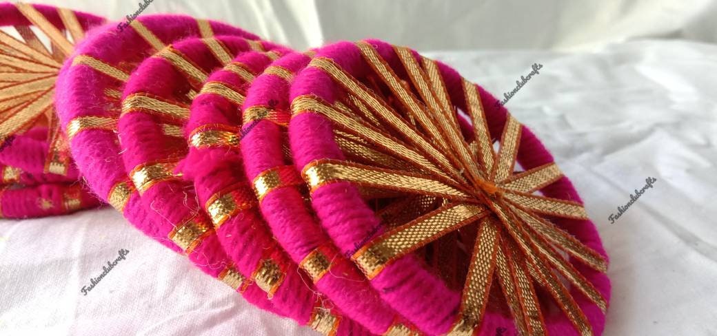 5 Pieces Woolen Bangle With Golden Lace Colorful Ring for - Etsy