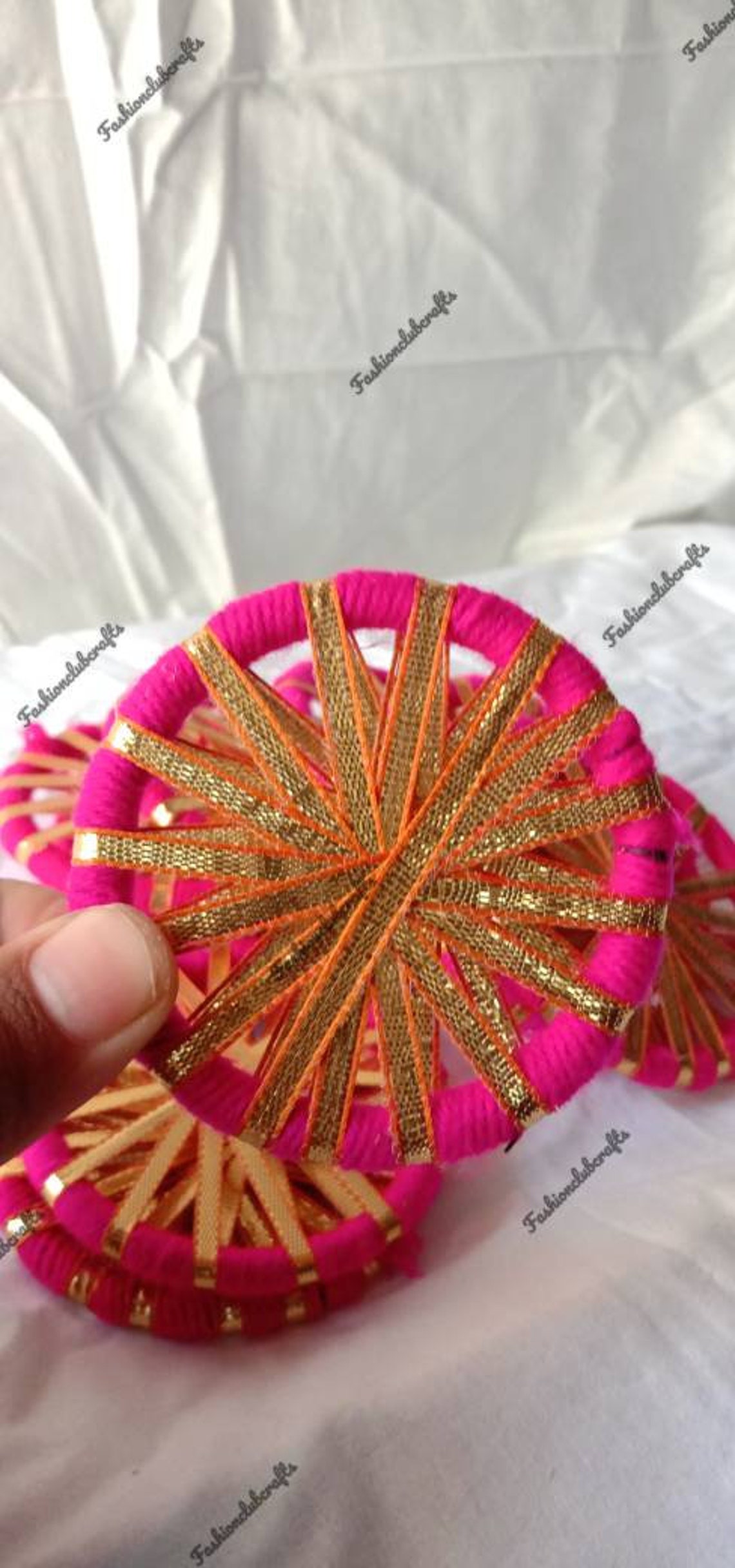 5 Pieces Woolen Bangle With Golden Lace Colorful Ring for - Etsy