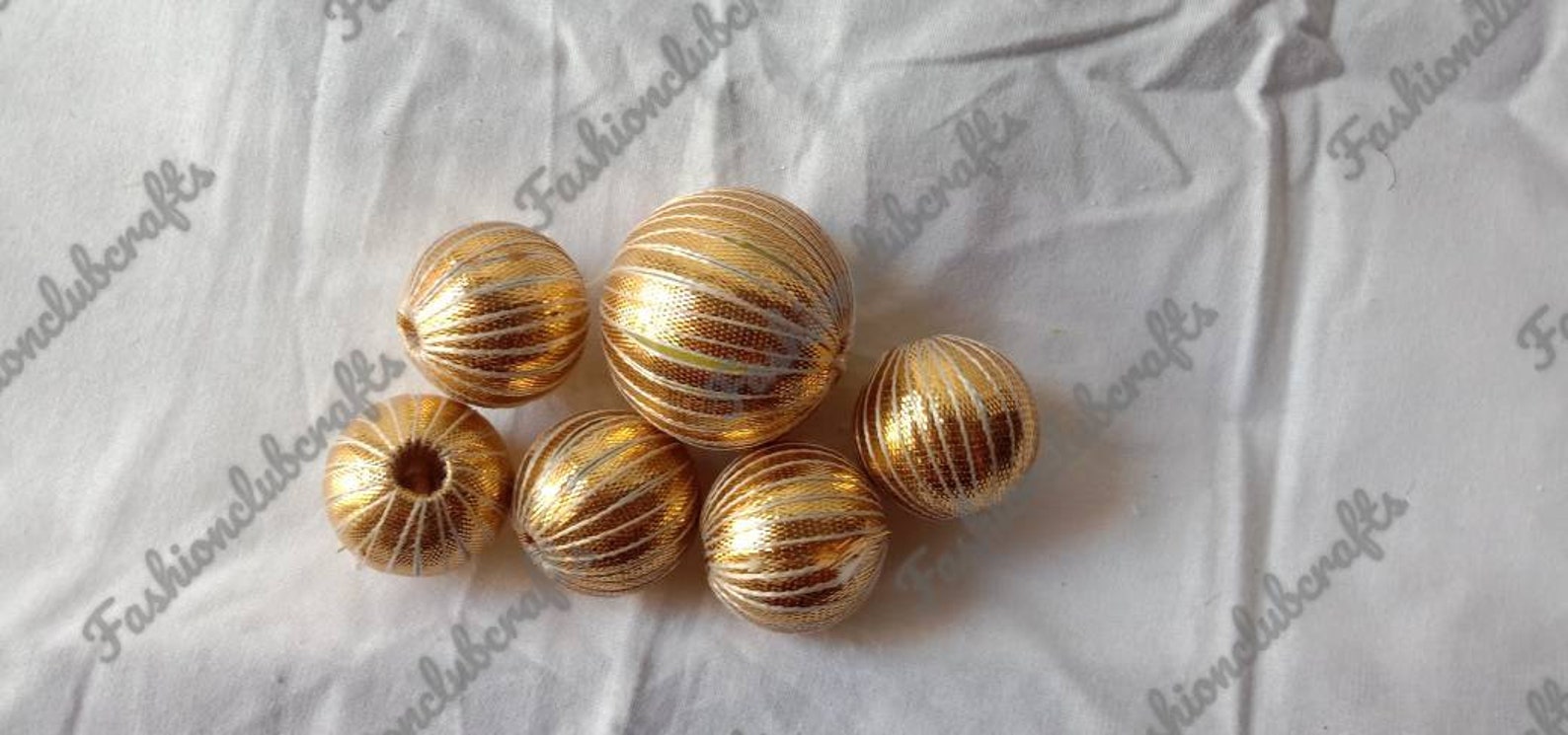Pack of 12 Piece Golden Round Ball With Gota Lace Craft Plastic Ball ...