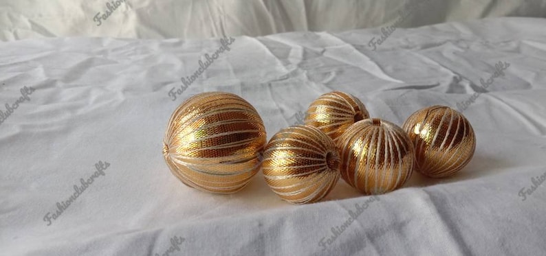 Pack of 12 Piece Golden Round Ball With Gota Lace Craft Plastic Ball ...