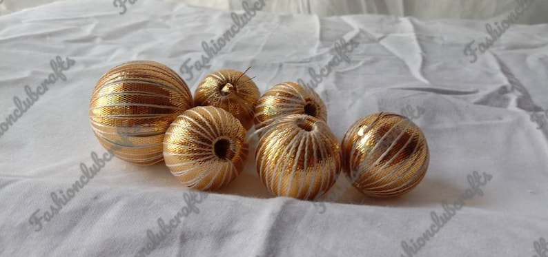 Pack of 12 Piece Golden Round Ball With Gota Lace Craft Plastic Ball ...