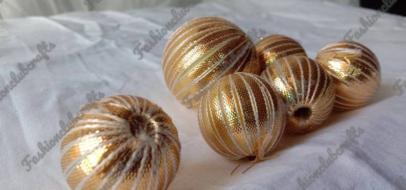 Pack of 12 Piece Golden Round Ball With Gota Lace Craft Plastic Ball ...