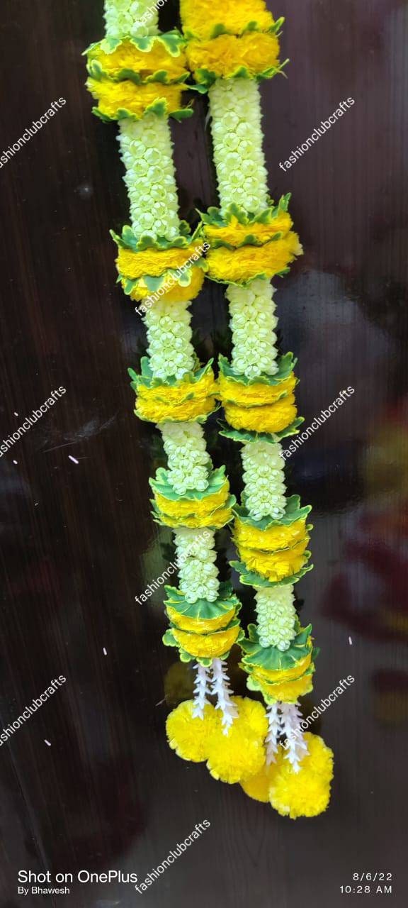 5 Strings of Artificial Mogra With Marigold Flower Garland Handmade ...