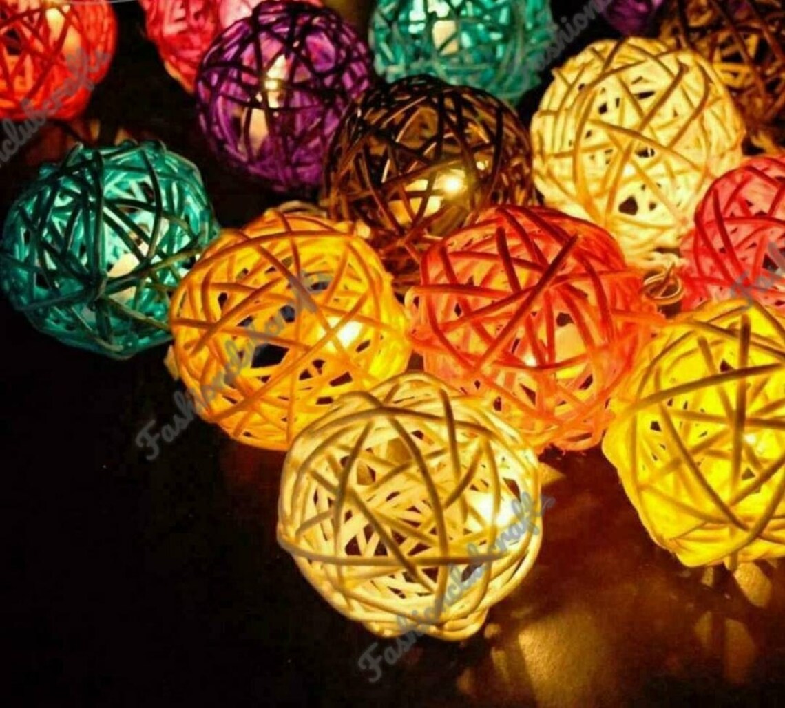 20 Pcs of Colorful Rattan Wicker Ball Jute Ball Led Lighting - Etsy