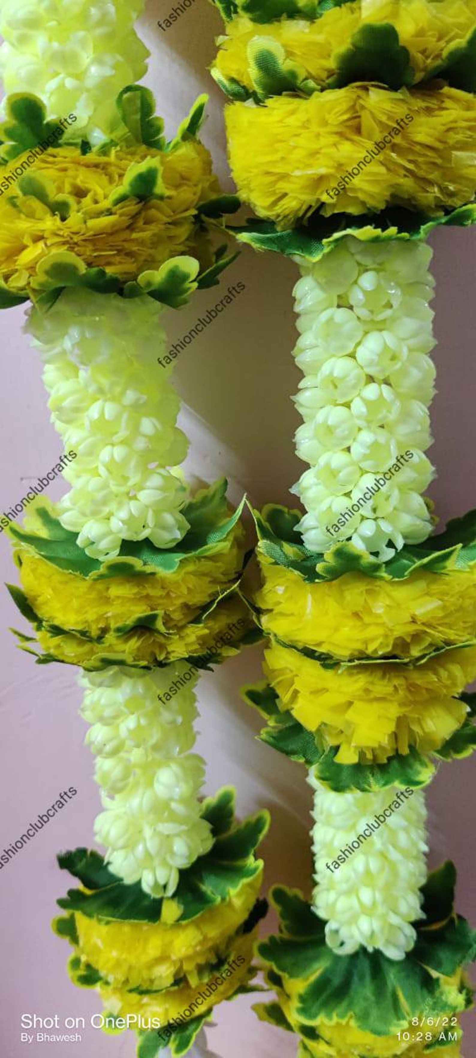 5 Strings of Artificial Mogra With Marigold Flower Garland Handmade ...