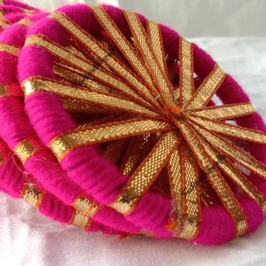 5 Pieces Woolen Bangle With Golden Lace Colorful Ring for Garland and ...